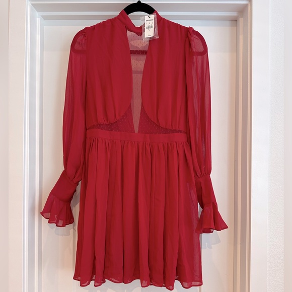 Express | Dresses | Express Sheer Ruffle Long Sleeve Mini Dress | Poshmark